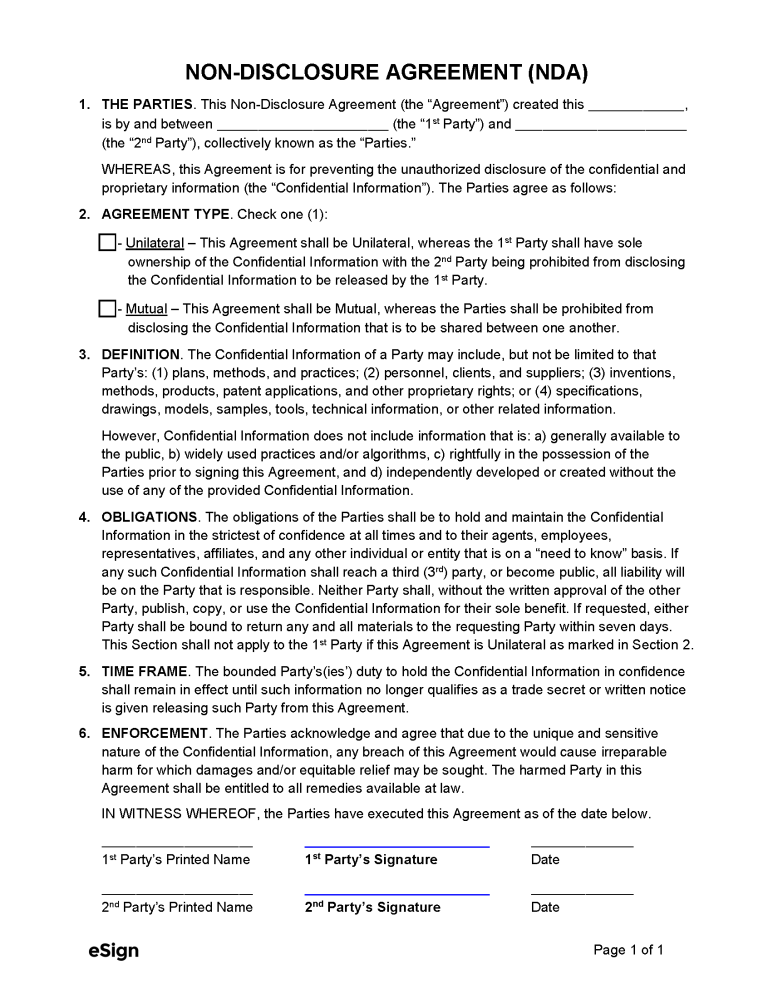 Free Simple (1-Page) Non-Disclosure Agreement (NDA) | PDF | Word