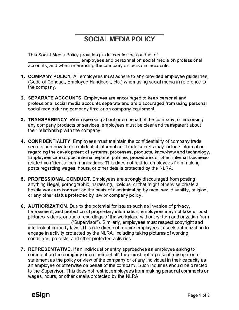 Free Social Media Policy | PDF | Word