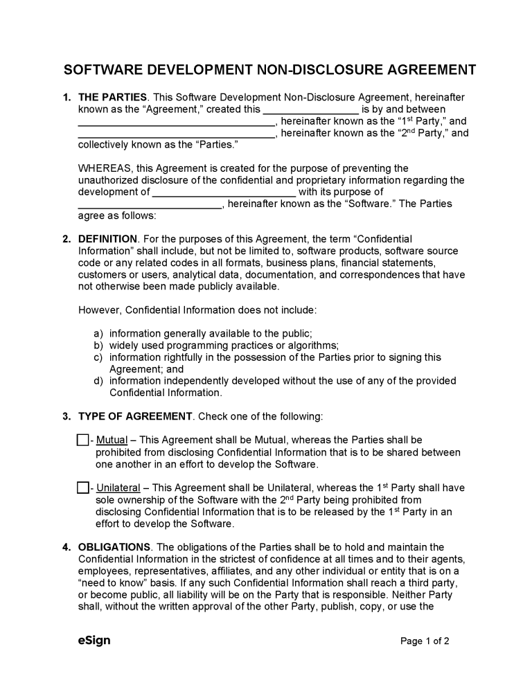 Free Software Development Non-Disclosure Agreement (NDA) | PDF | Word