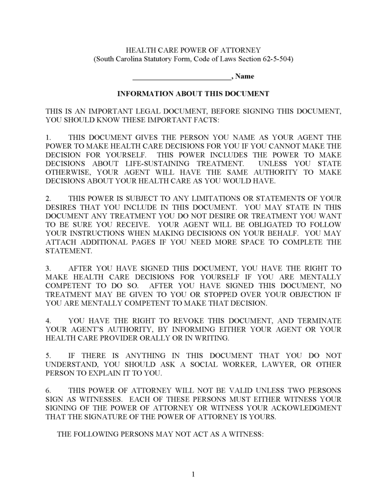 Free South Carolina Power of Attorney Forms | PDF | Word