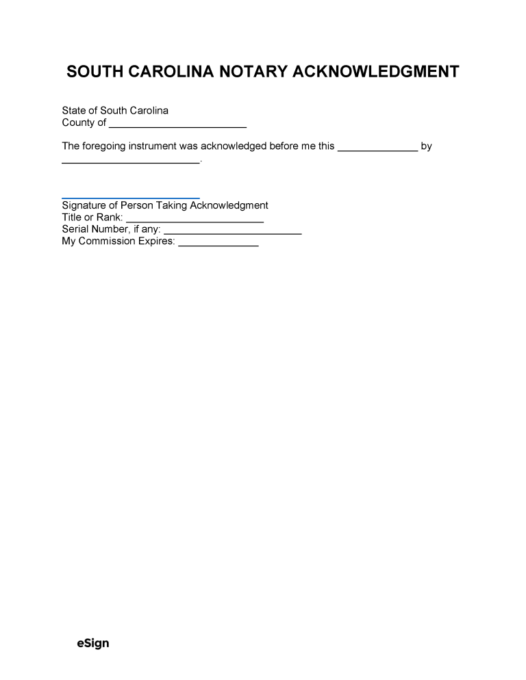 Free South Carolina Notary Acknowledgment Form | PDF | Word