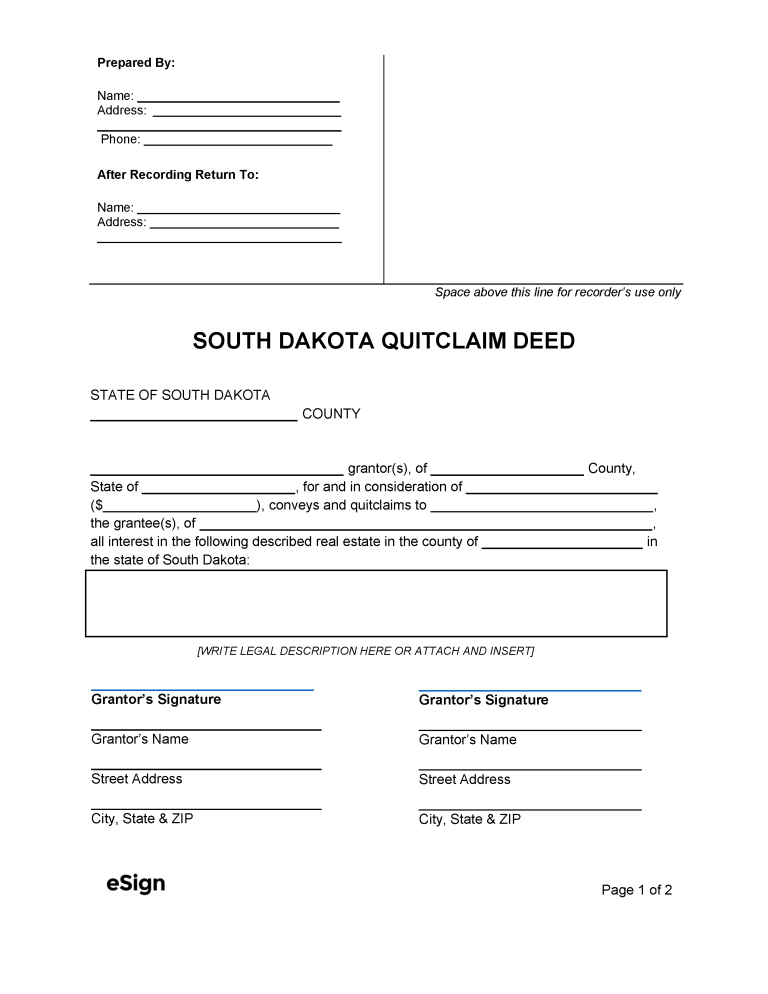 Free South Dakota Quitclaim Deed Form | PDF | Word