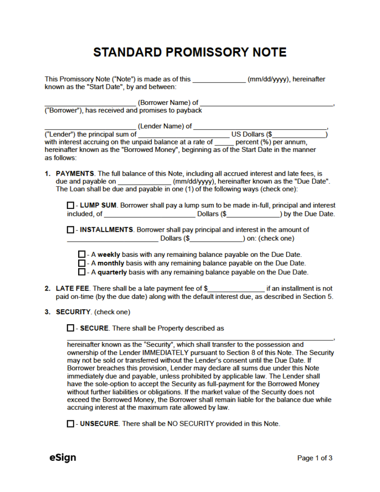 Free Promissory Note Template | PDF | Word