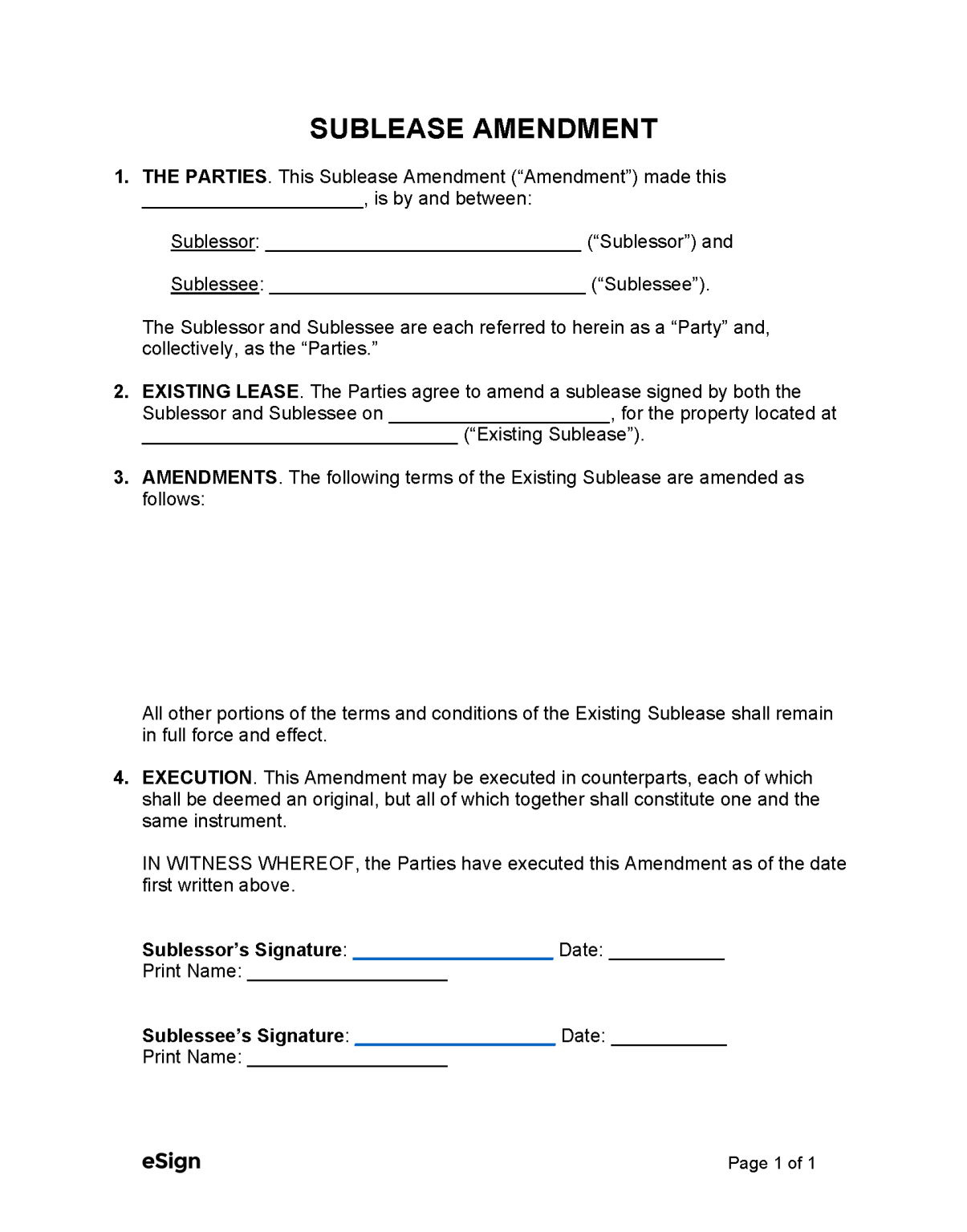 Free Sublease Amendment Form | PDF | Word