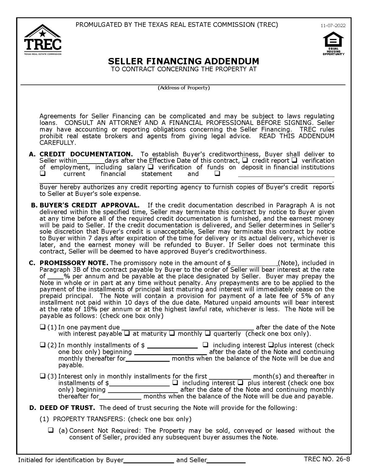 Free Seller Financing Addendum | PDF | Word