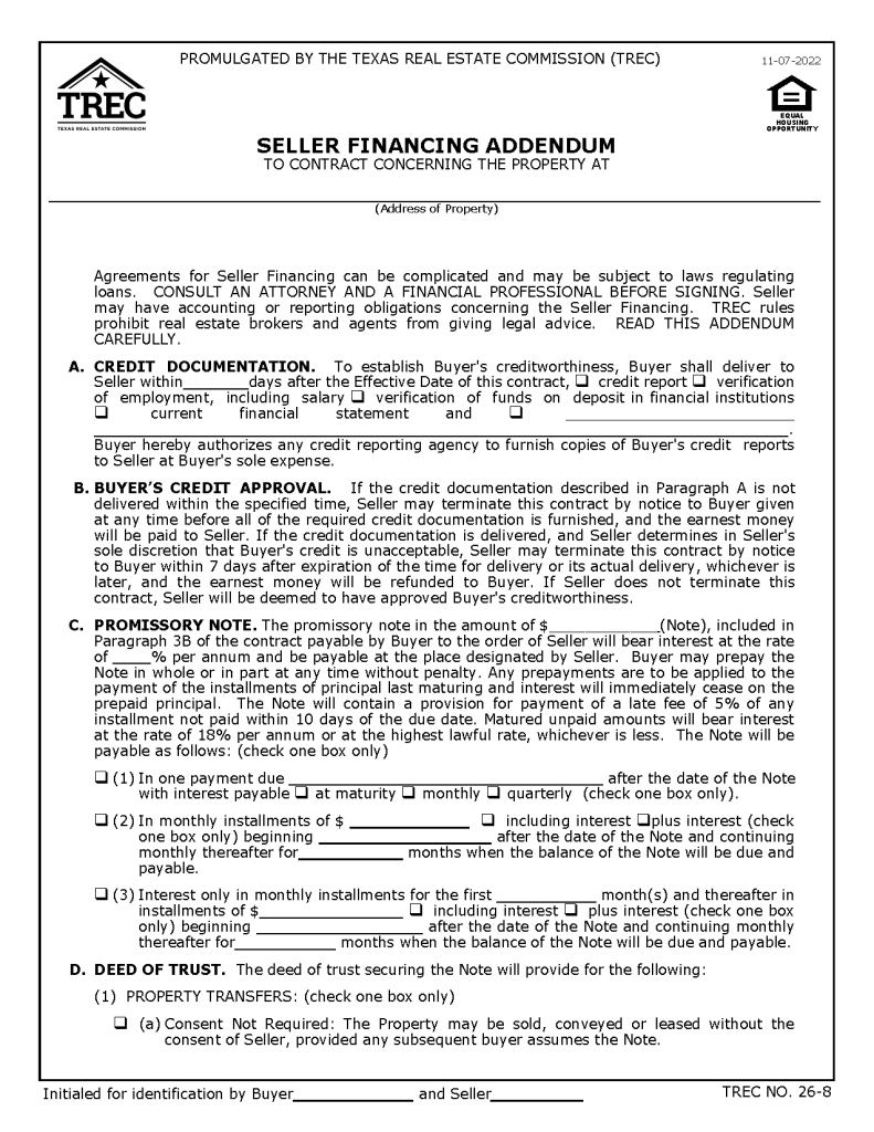 Free Seller Financing Addendum | PDF | Word