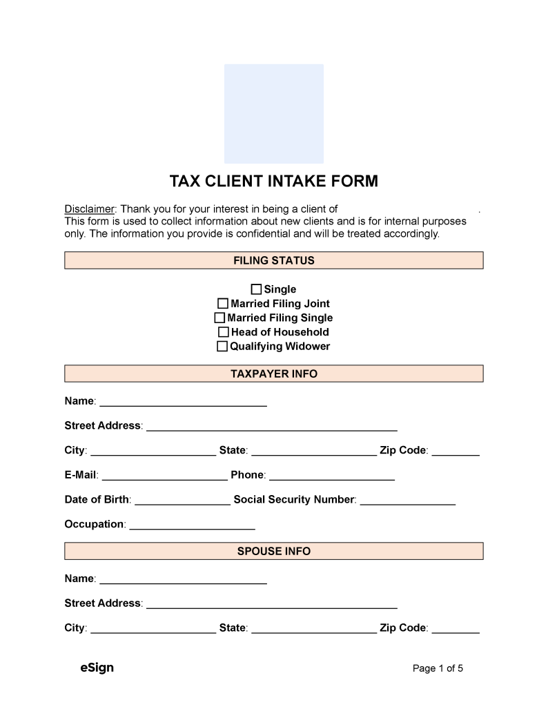 Free Tax Client Intake Form | PDF | Word
