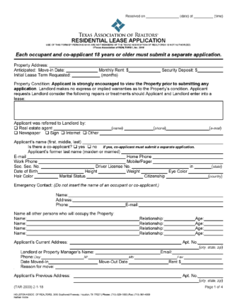 Free Texas Rental Application Form Template | PDF | Word