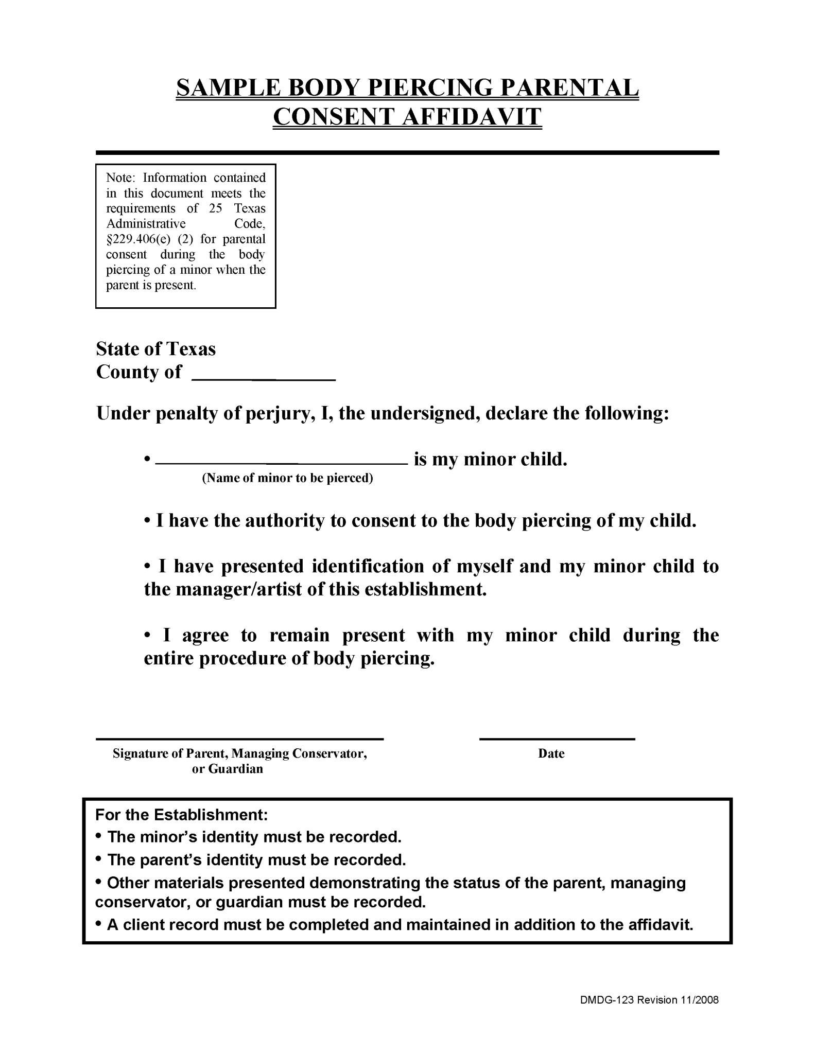 Free Minor Piercing Consent Form | PDF | Word