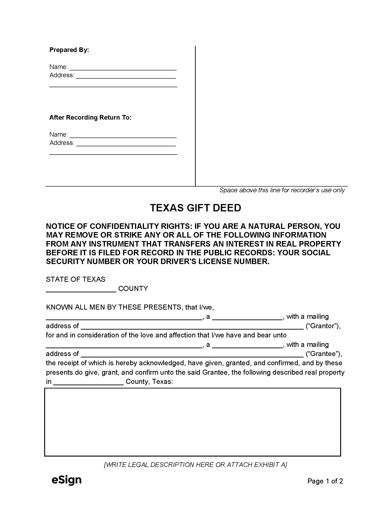Free Texas Gift Deed Form | PDF | Word