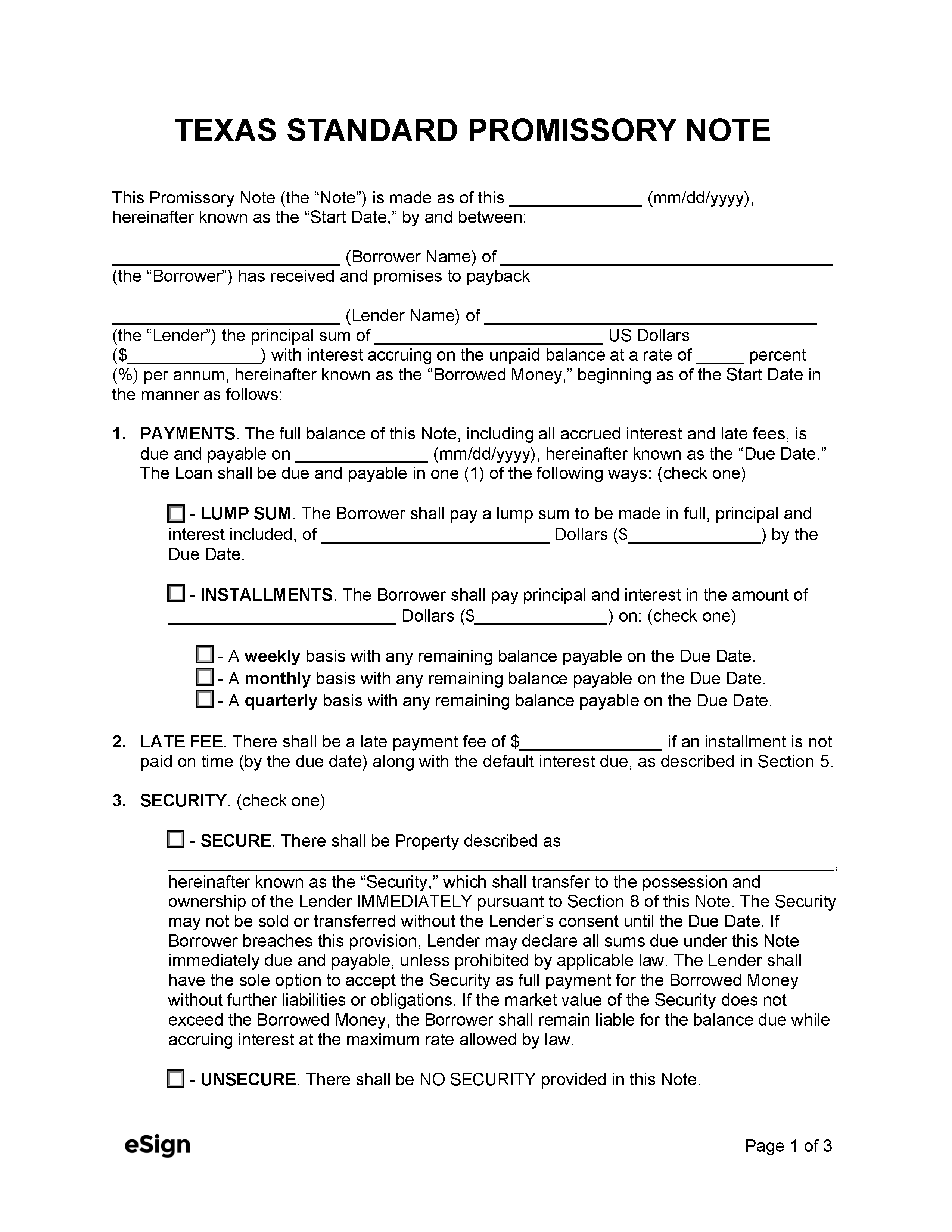Free Texas Promissory Note Template PDF Word