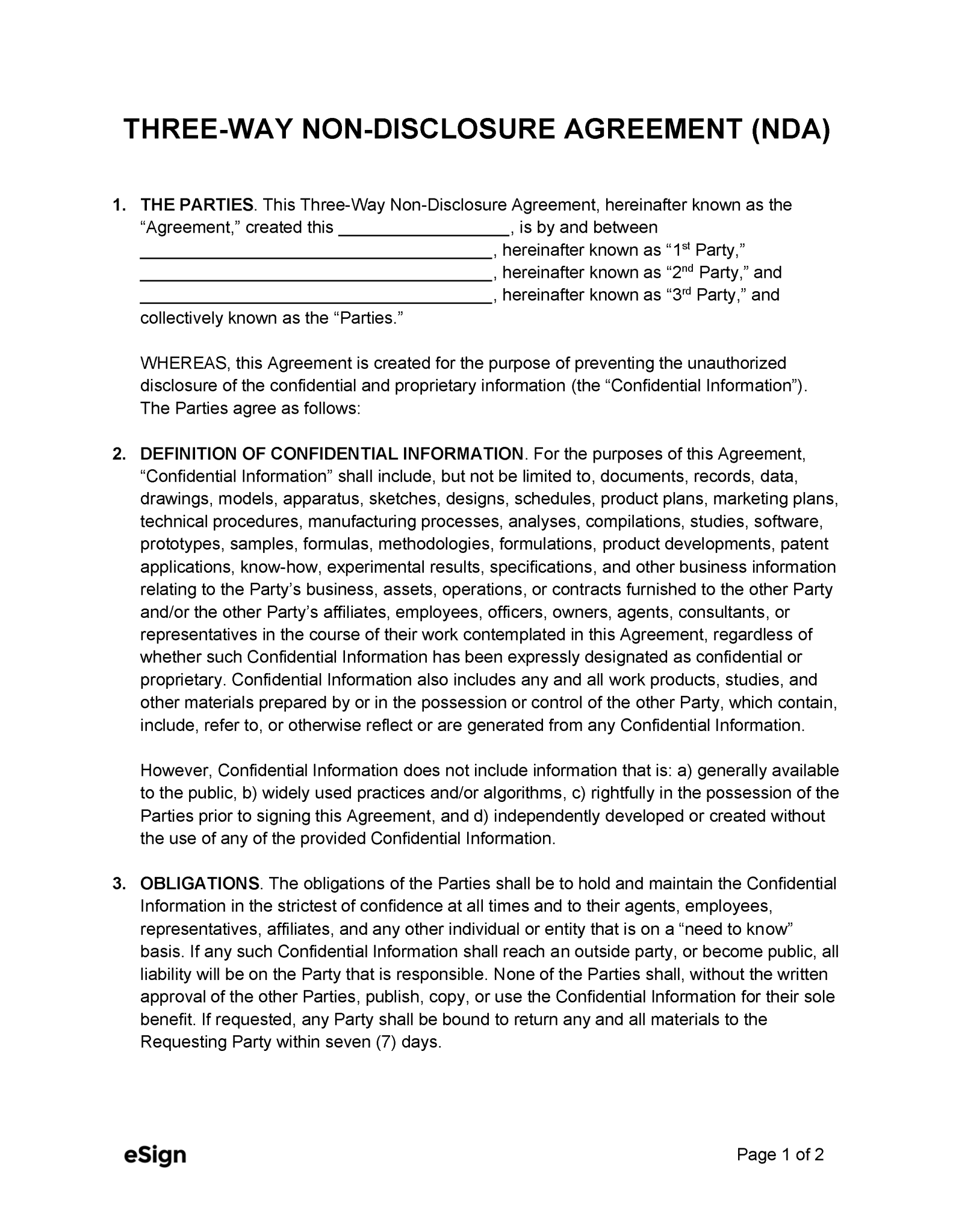 Free Three-Way Non-Disclosure Agreement (NDA) | PDF | Word