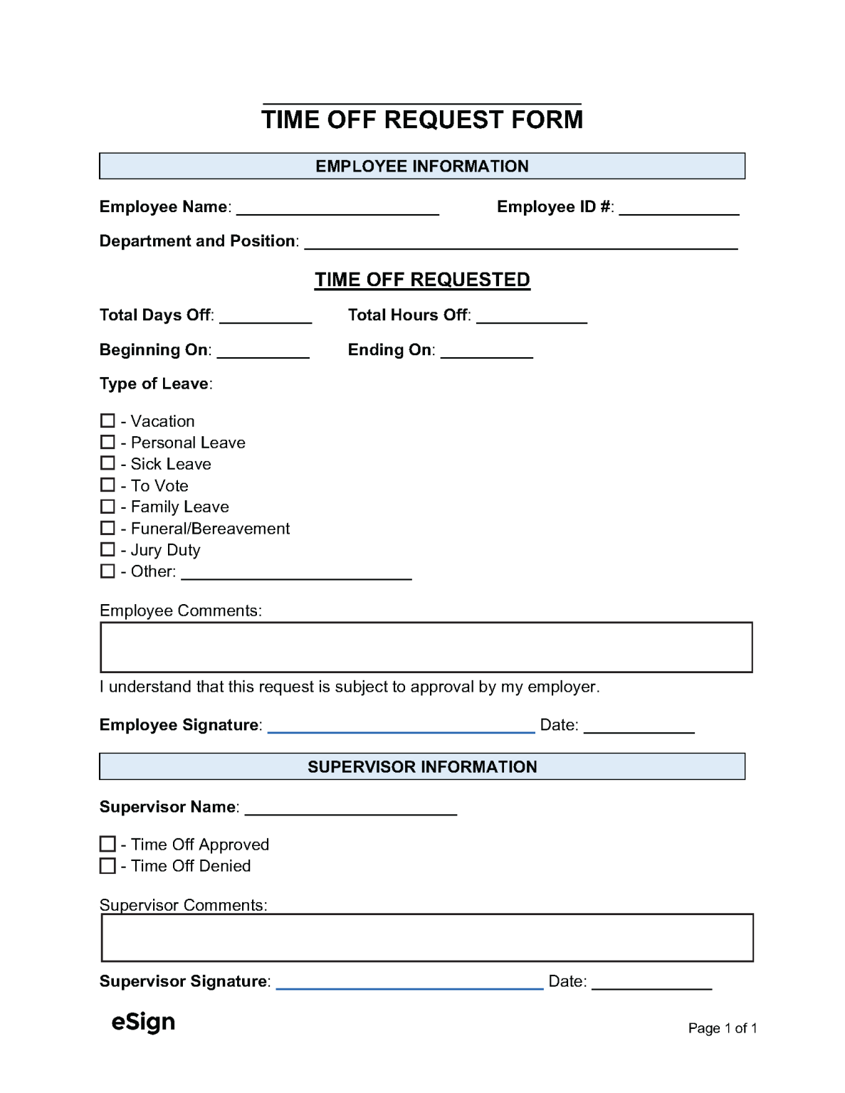 Free Time Off Request Form | PDF | Word