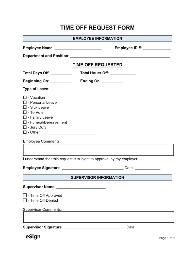 Free Time Off Request Form | PDF | Word