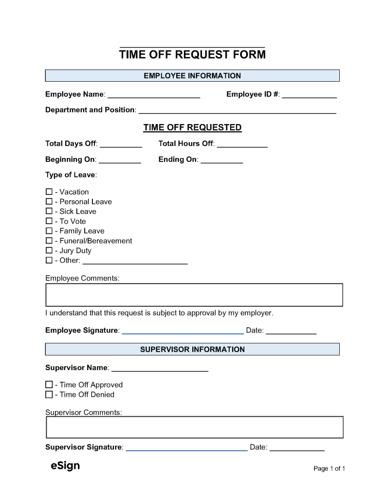 Free Time Off Request Form | PDF | Word