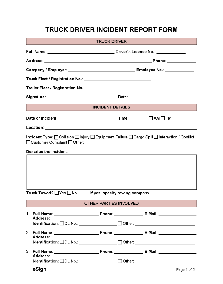 Free Truck Driver Incident Report Form | PDF | Word