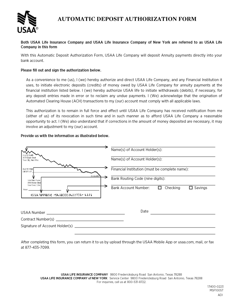 Free USAA Direct Deposit Authorization Form | PDF