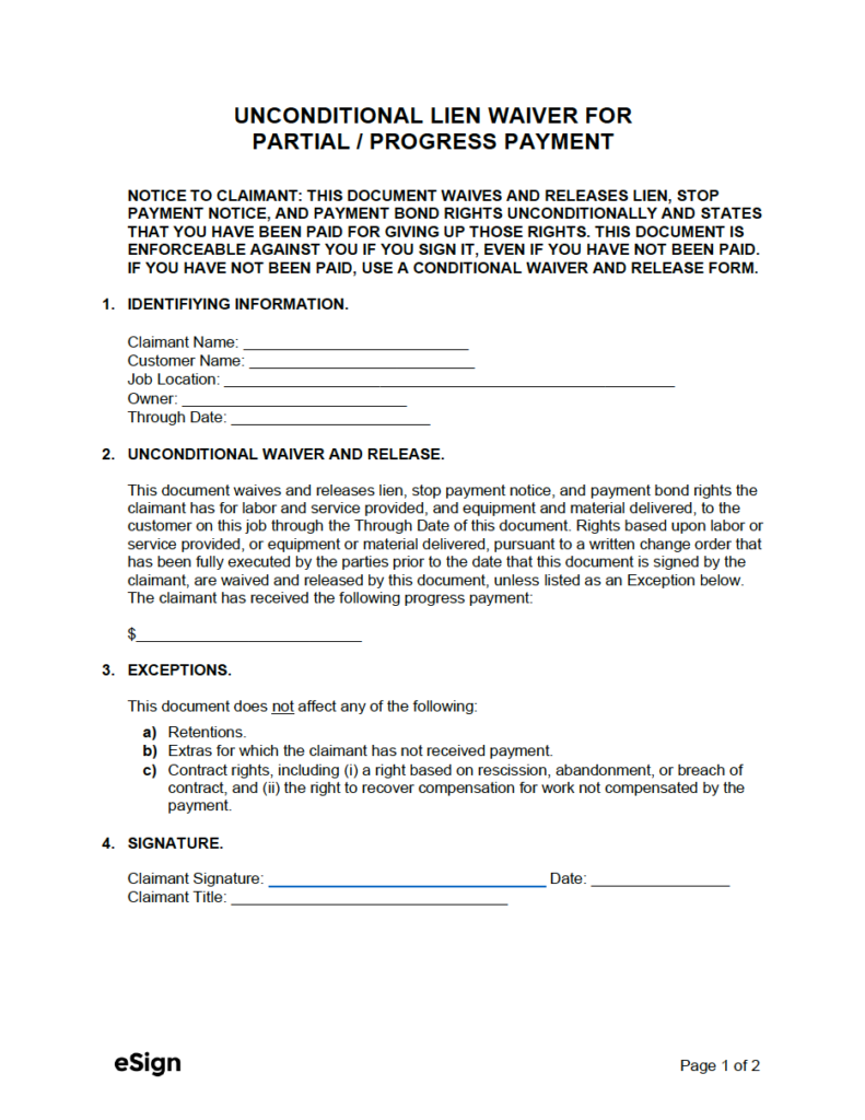 Free Lien Waiver Forms PDF Word