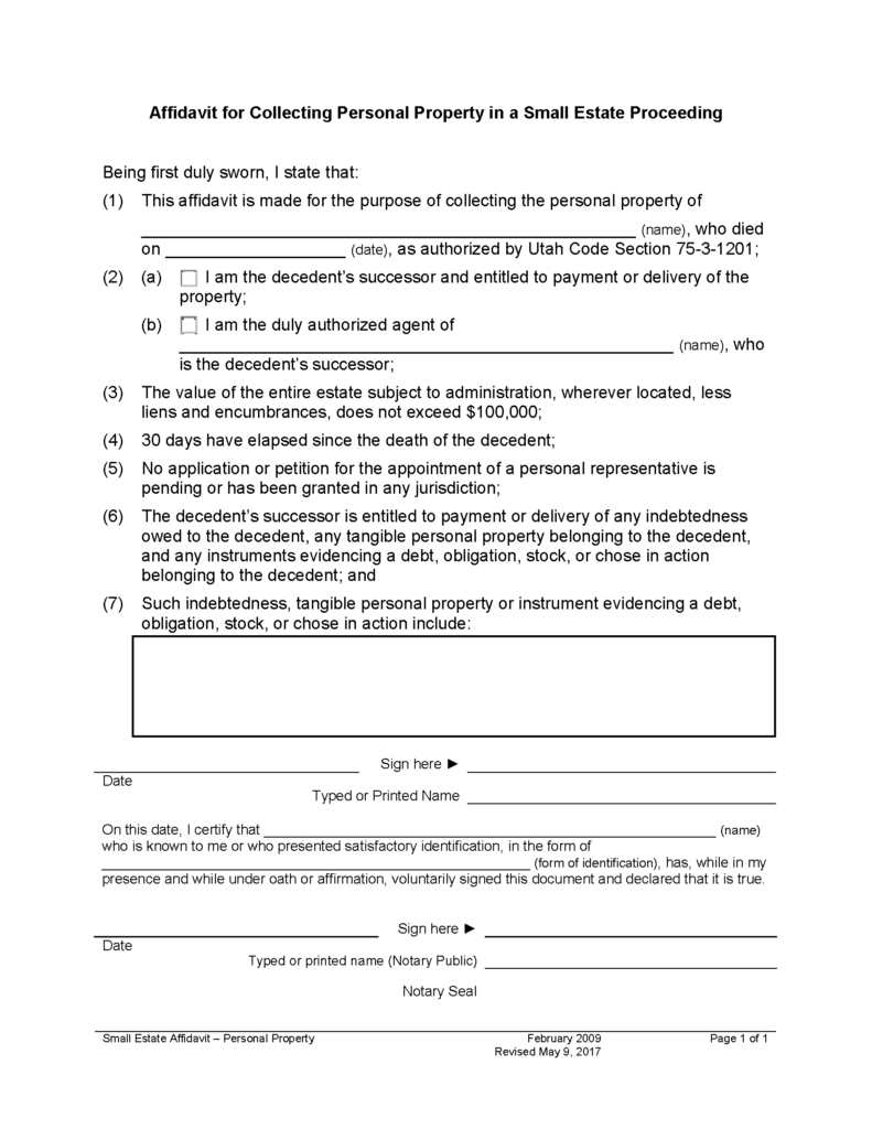 Free Utah Small Estate Affidavit Form | PDF