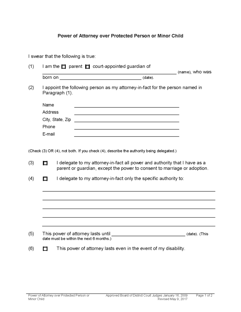 Free Utah Minor (Child) Power of Attorney Form | PDF
