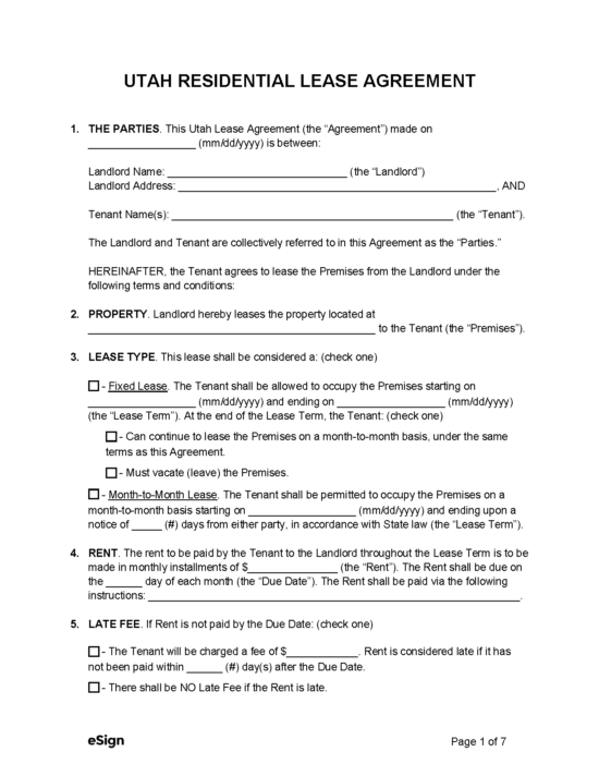Free Utah Rental Lease Agreement Templates (6) | PDF | Word