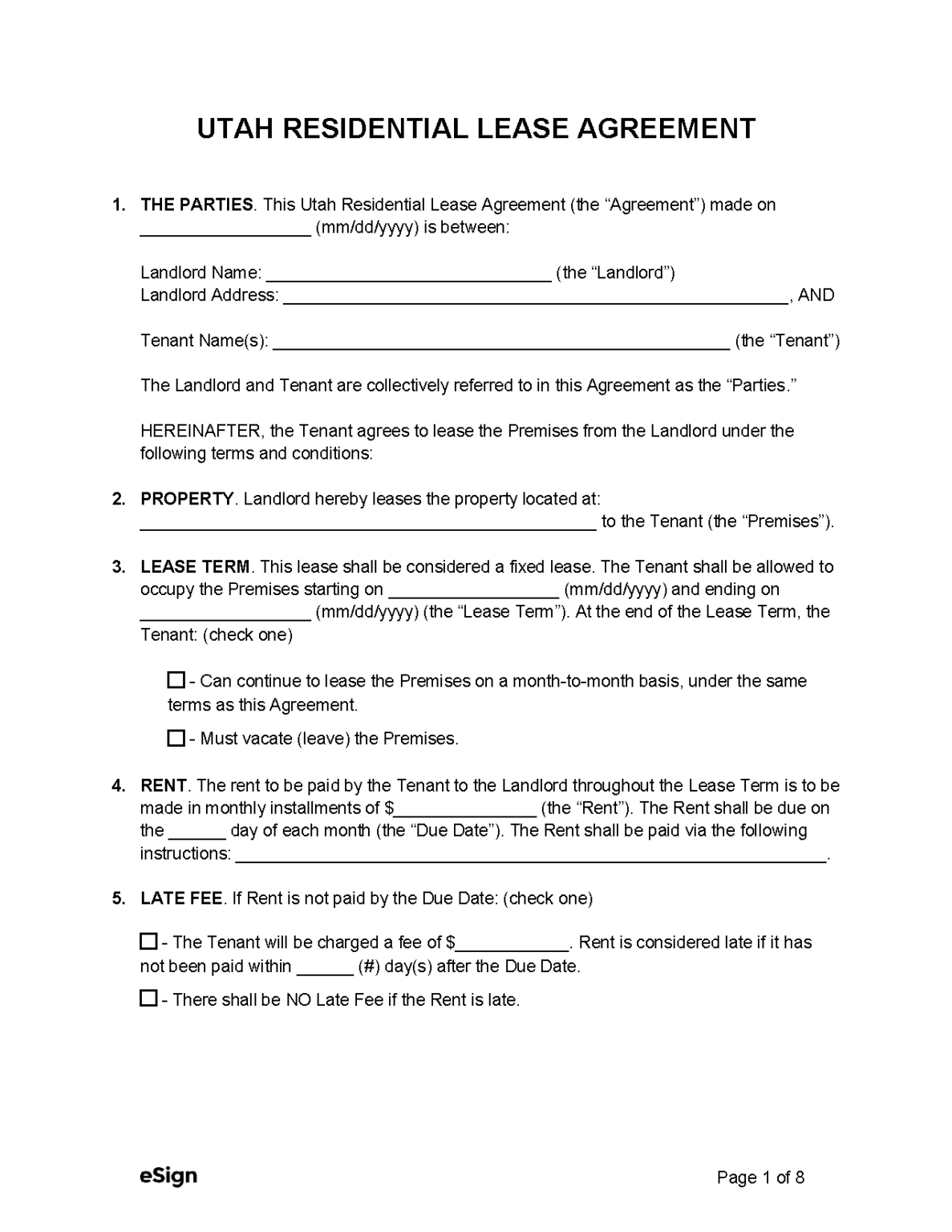 Free Utah Standard Residential Lease Agreement | PDF | Word