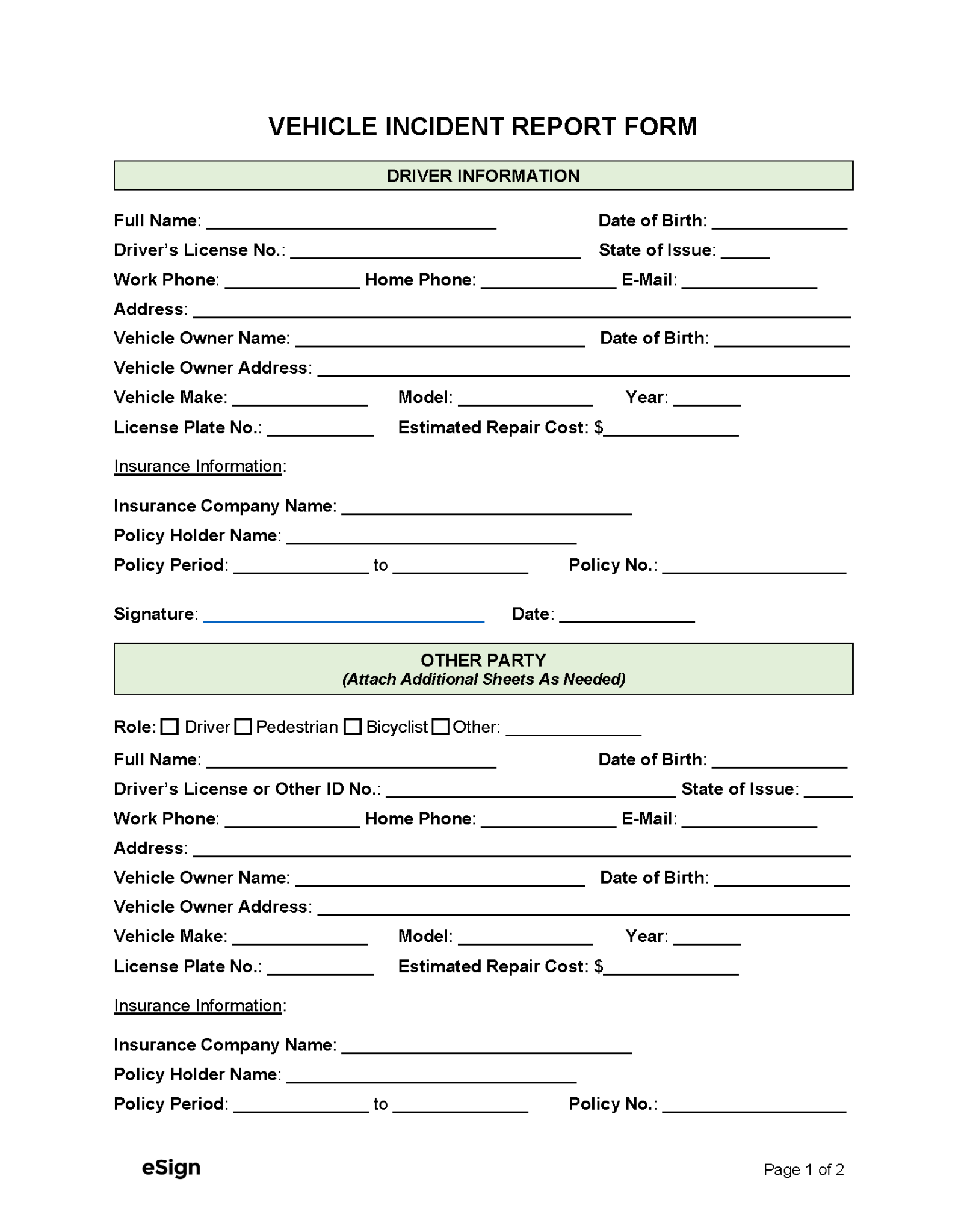Free Vehicle (Car) Incident Report Template | PDF | Word