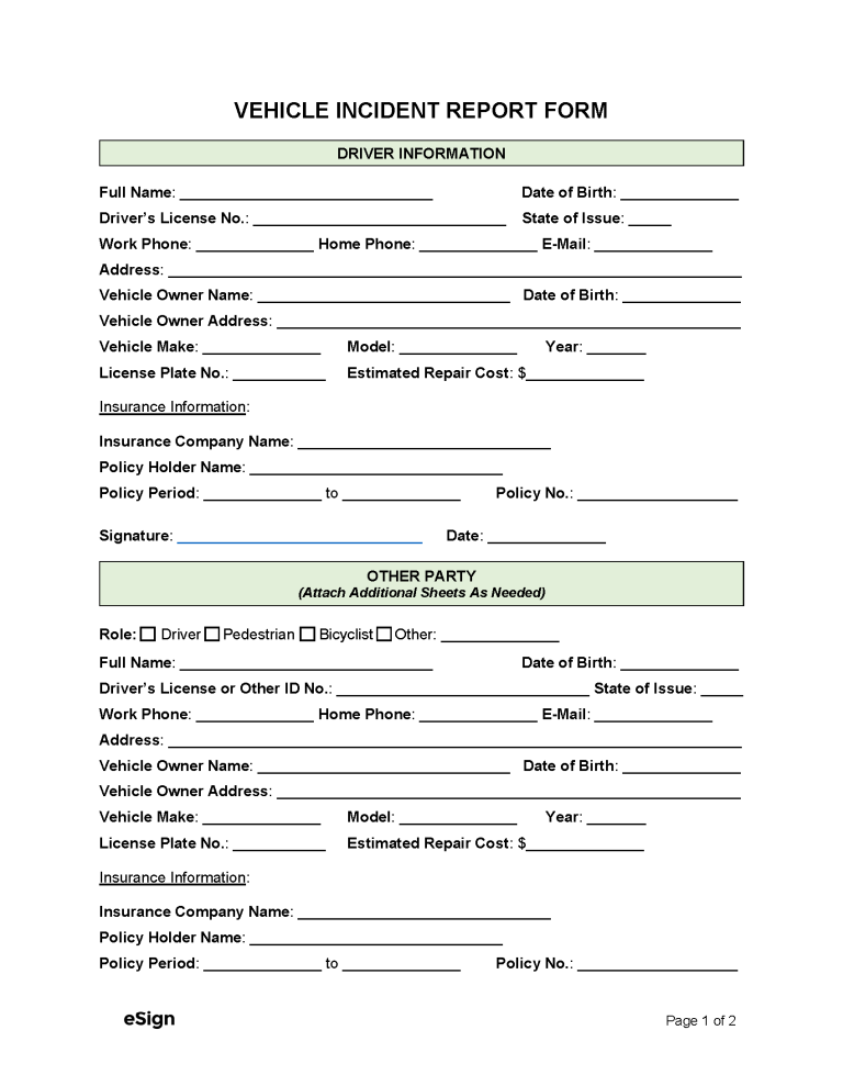 Free Vehicle (Car) Incident Report Template | PDF | Word