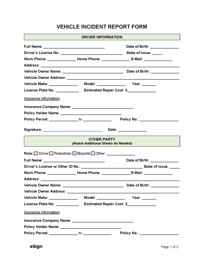 Free Vehicle (Car) Incident Report Template | PDF | Word