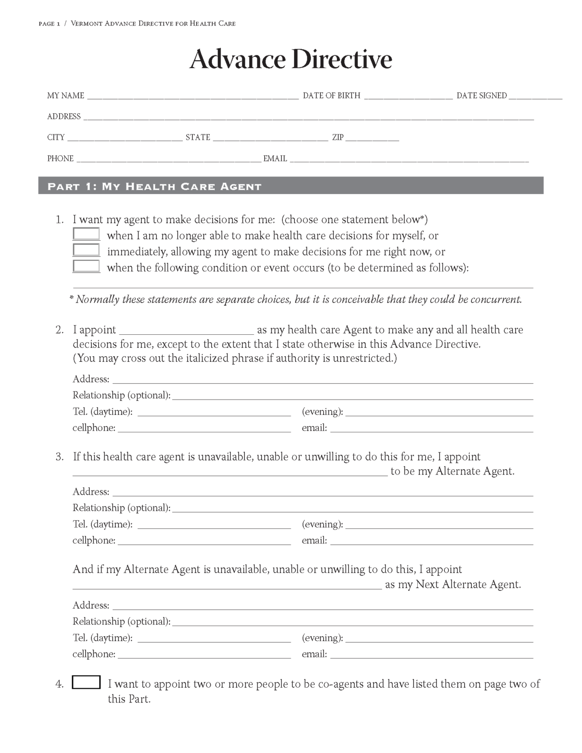 Free Vermont Do Not Resuscitate (DNR) Form | PDF