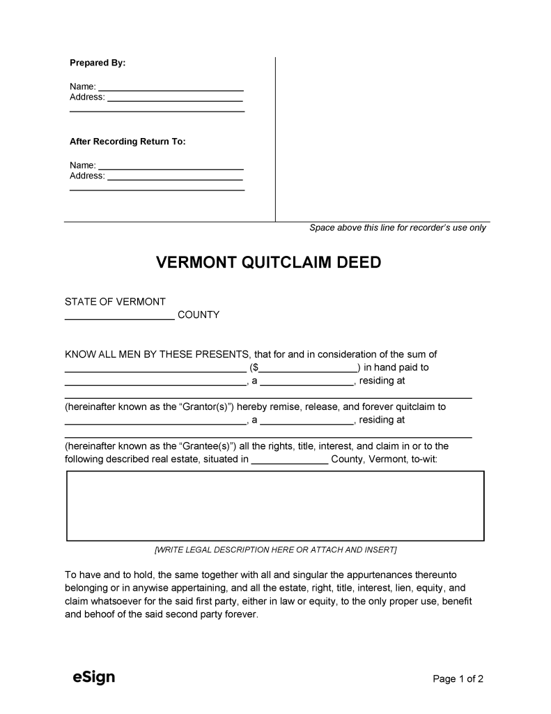 Free Vermont Quitclaim Deed Form | PDF | Word