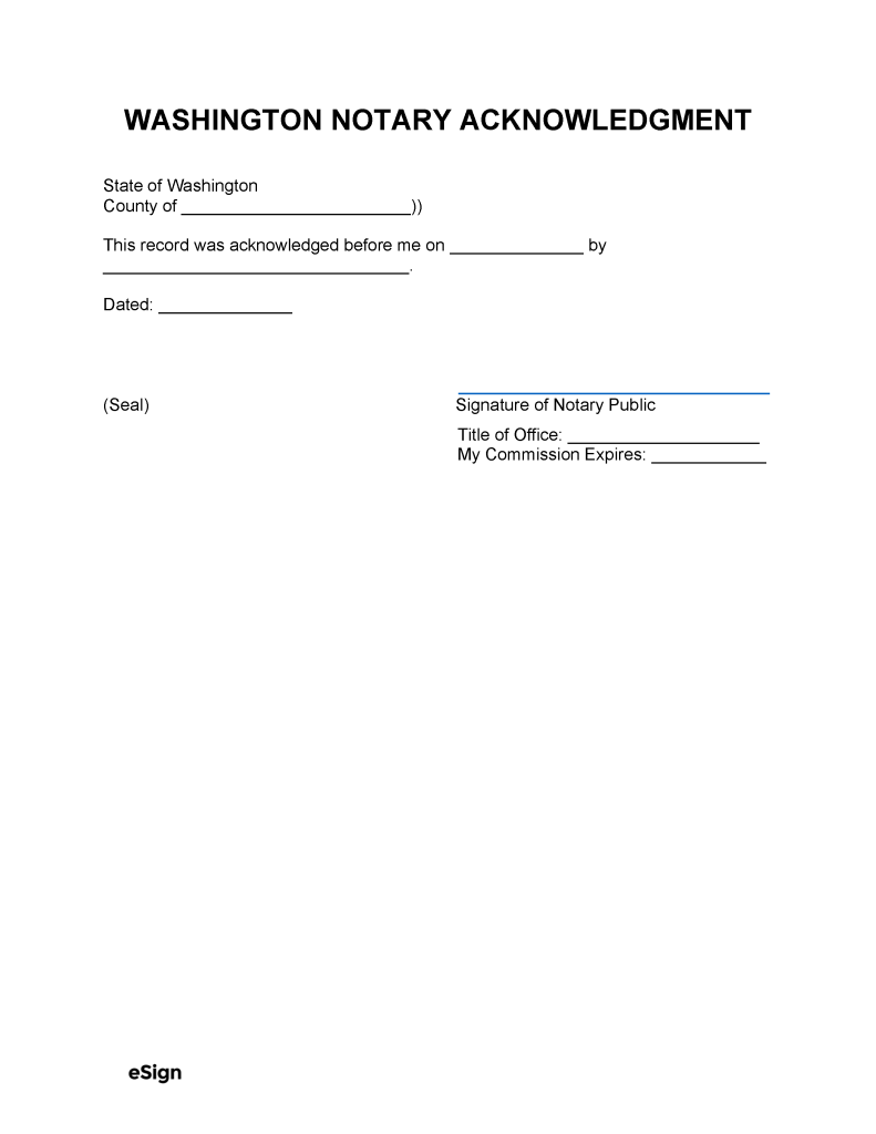 Free Washington Notary Acknowledgment Form | PDF | Word