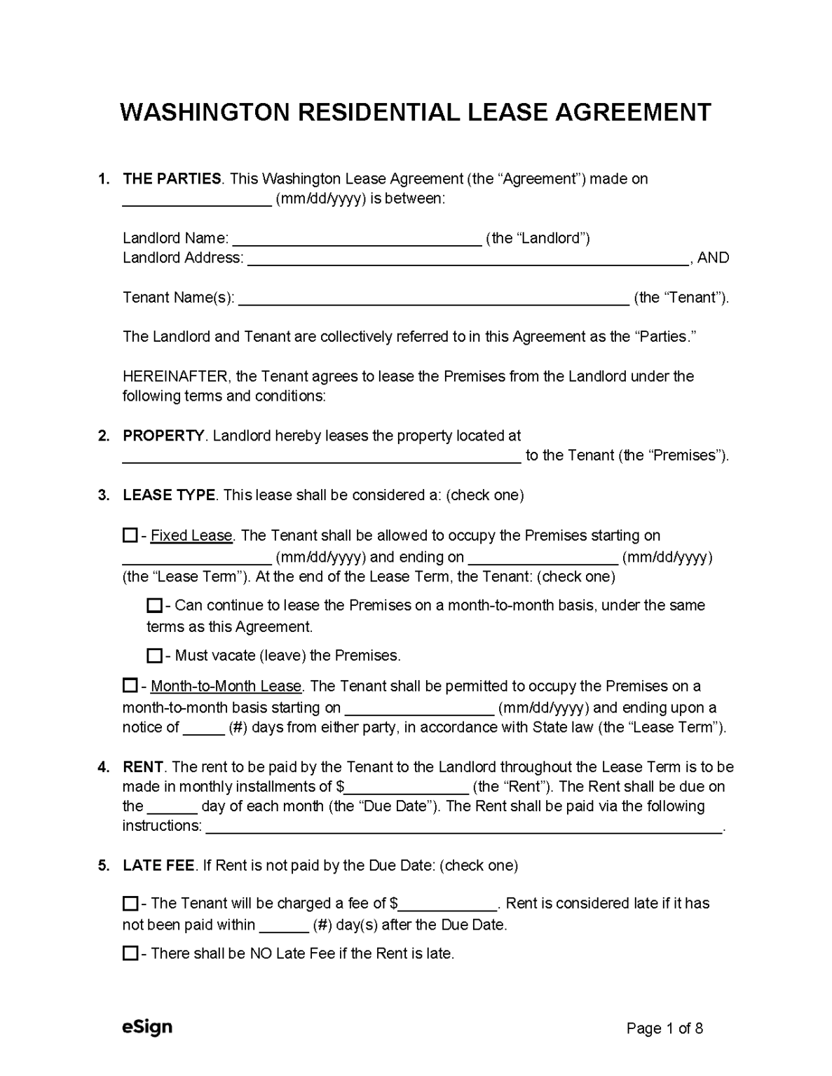 Free Washington Rental Lease Agreement Templates (6) | PDF