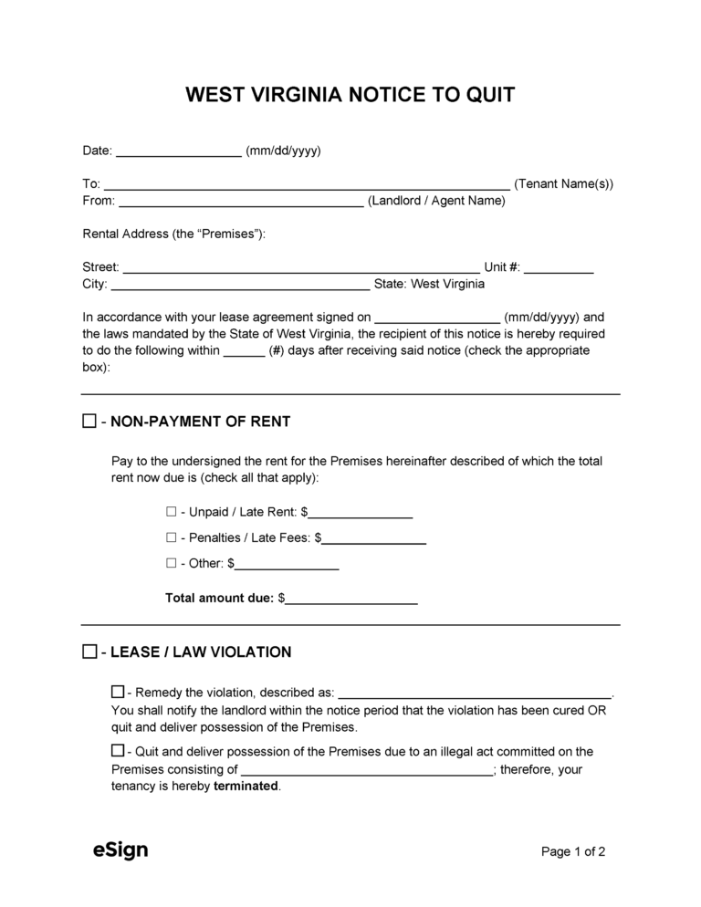 Free West Virginia Eviction Notice Templates (4) | PDF | Word
