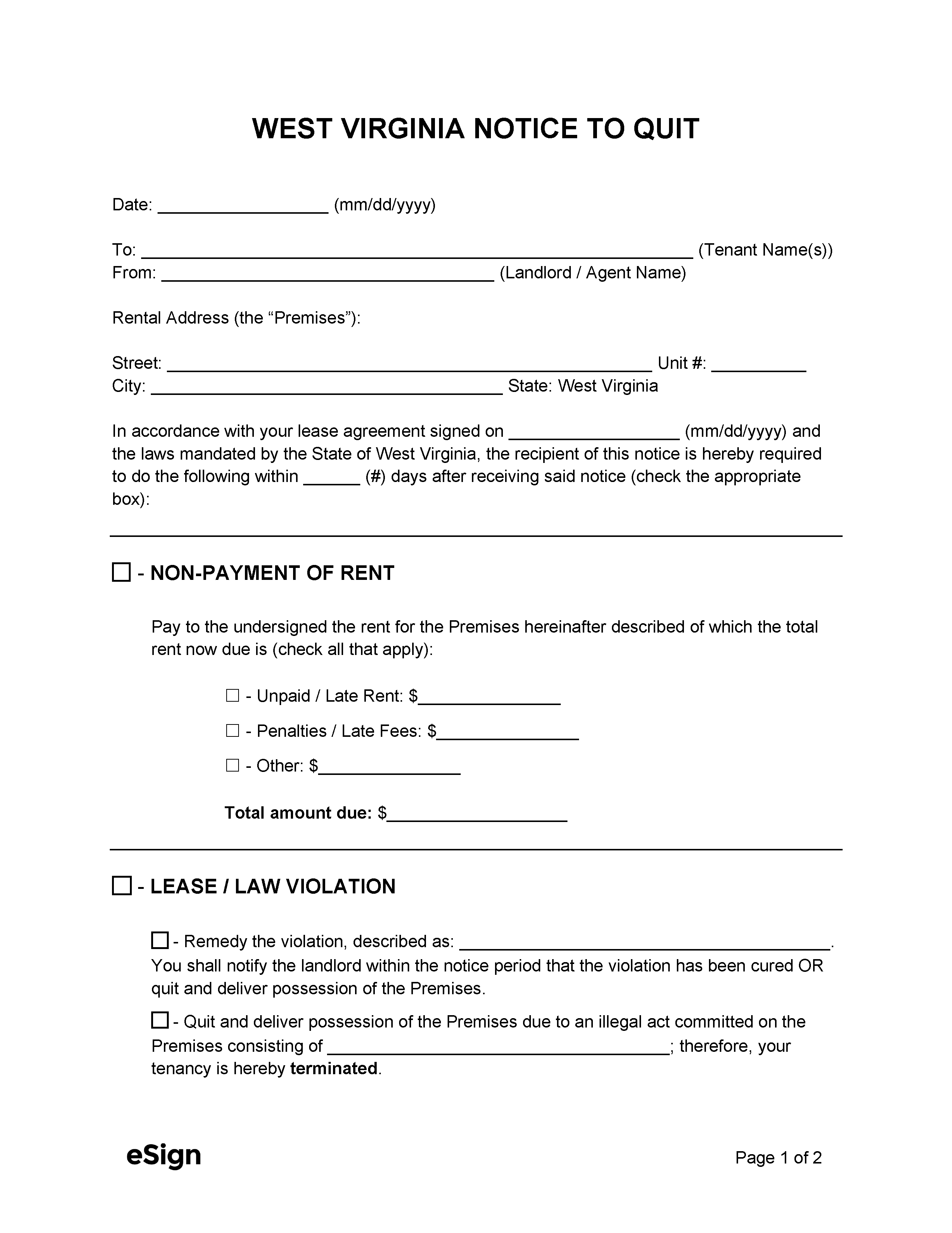 Free West Virginia Eviction Notice Templates 4 PDF Word