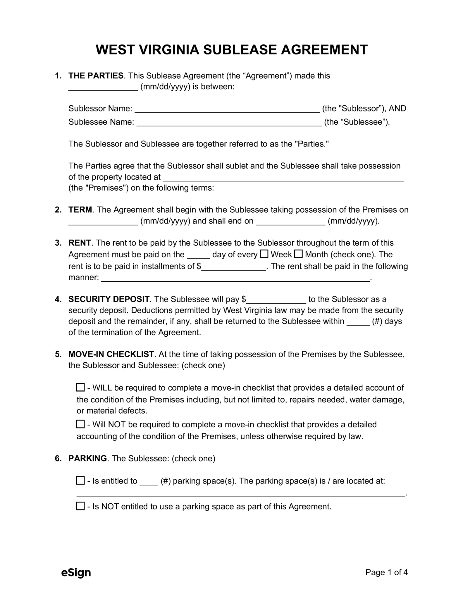 Free West Virginia Rental Lease Agreement Laws PDF Word