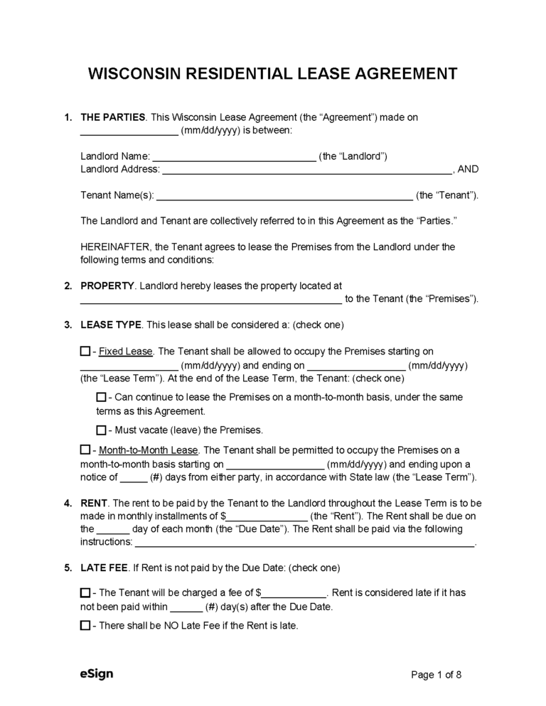 Free Wisconsin Rental Lease Agreement Templates (6) | PDF | Word