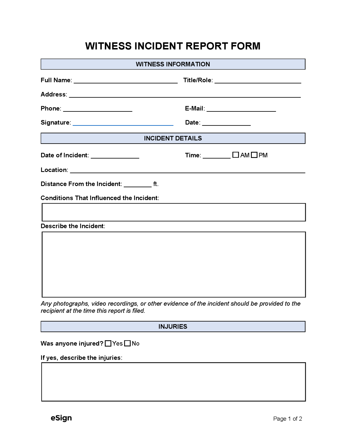 Free Witness (Statement) Incident Report Template | PDF | Word