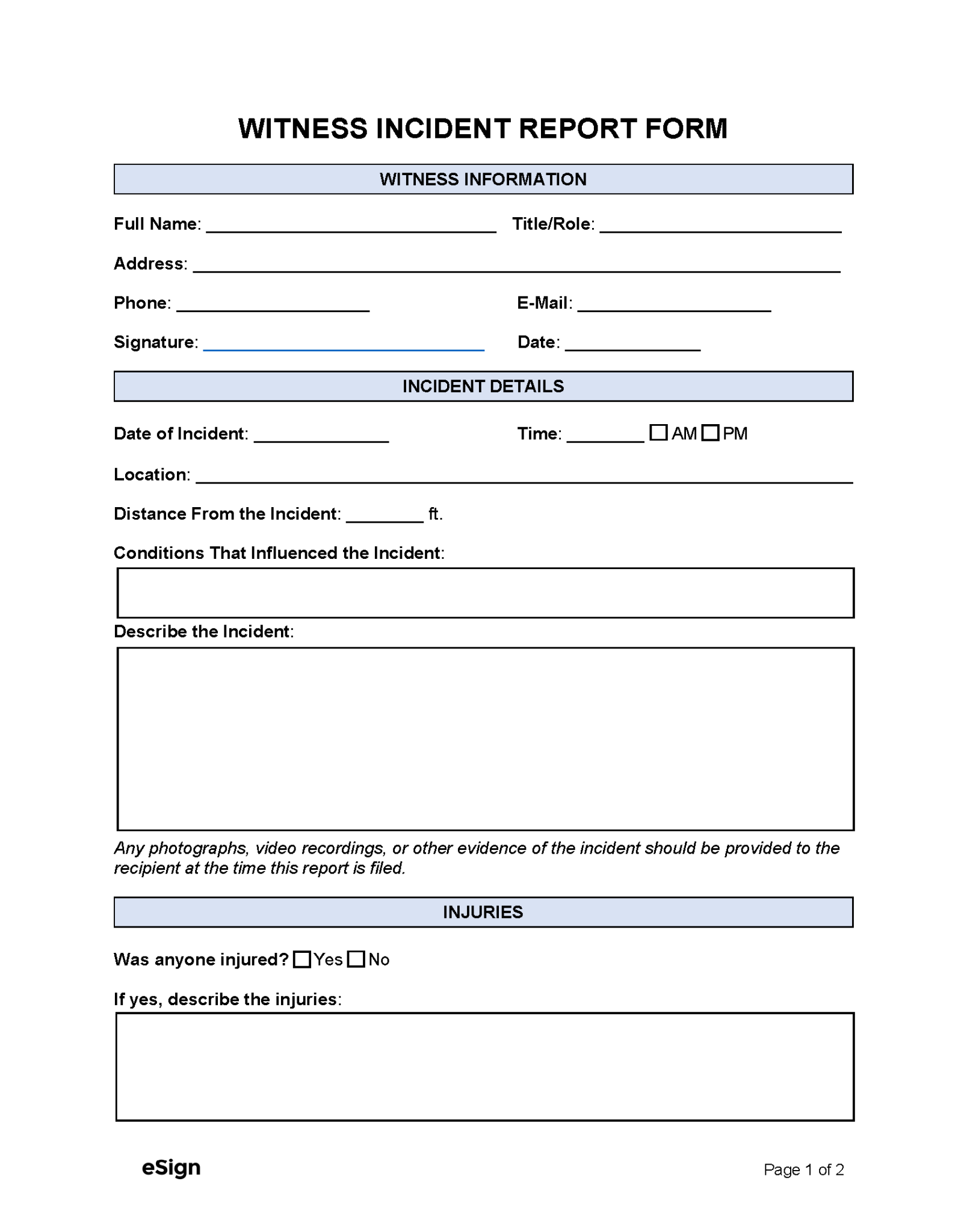 Free Witness (Statement) Incident Report Template | PDF | Word