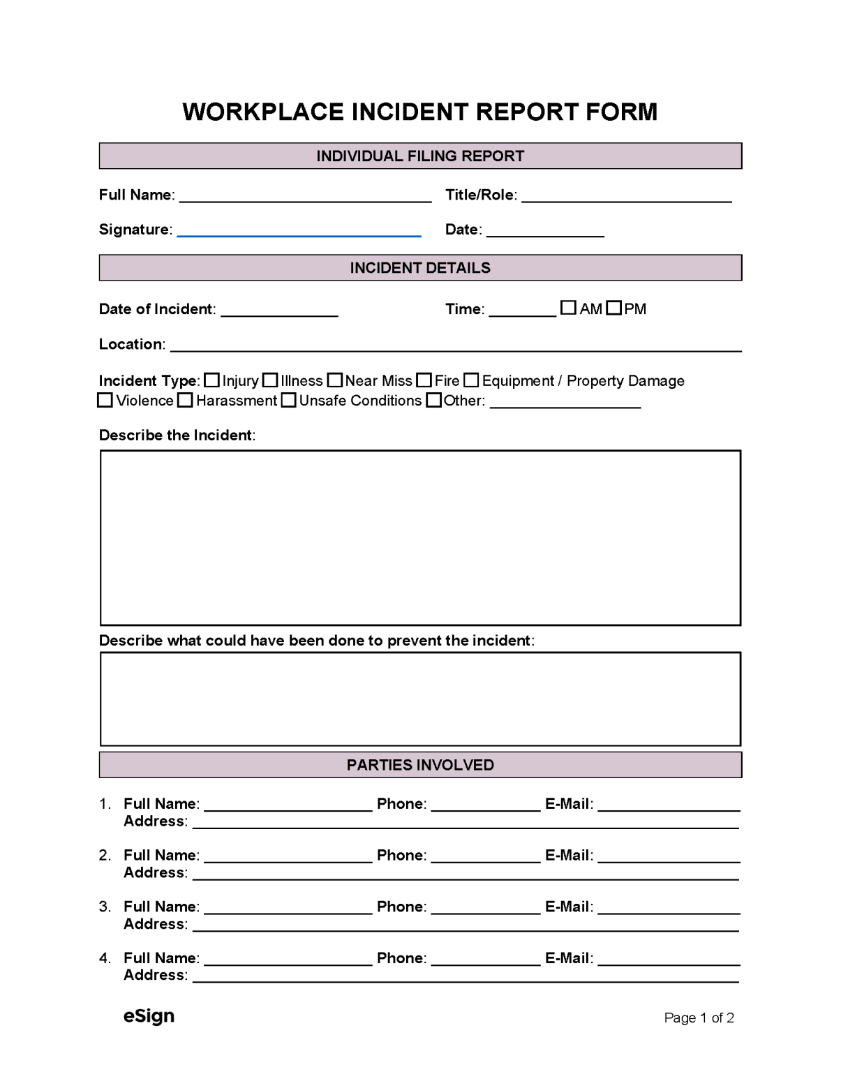 Free Workplace Incident Report Template | PDF | Word