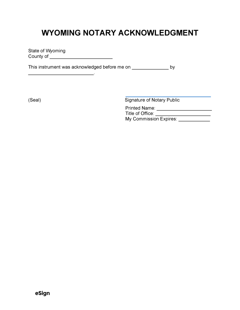Free Wyoming Notary Acknowledgment Form | PDF | Word