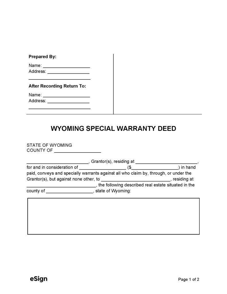 Free Wyoming Special Warranty Deed Form | PDF | Word